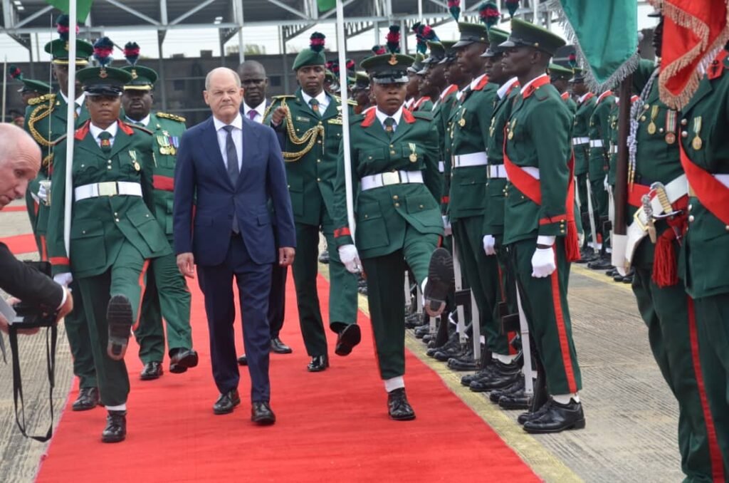 German Chancellor Olef Scholz Arrives Abuja On Official Visit ...
